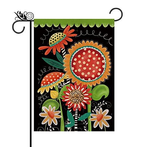 Spring Garden Flag Sunflower Black Summer Double Sided Burlap Vertical Holiday Seasonal Farmhouse Yard Outdoor Home Decorations 12.5 x 18 Inch