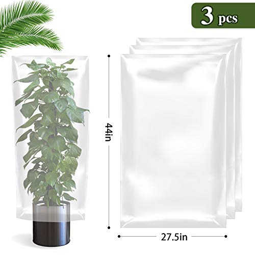 Sirozi 3 Pack Plant Protection Film Cover, 44" x 27.5" Winter Transparent Plant Freeze Protection Bags Outdoors Garden Greenhouse Plant Frost Cover Bags