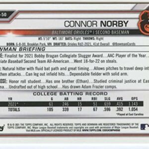 2021 Bowman Chrome Draft #BDC-50 Connor Norby RC Rookie Baltimore Orioles MLB Baseball Trading Card