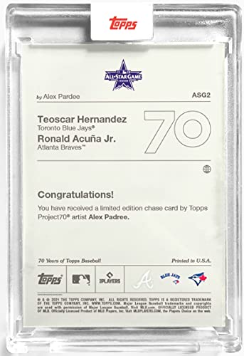 2021 Topps Project 70 Ronald Acuna Jr. and Teoscar Hernandez Baseball Trading Card #ASG2 - All Star Game -Atlanta Braves and Toronto Blue Jays by Alex Pardee