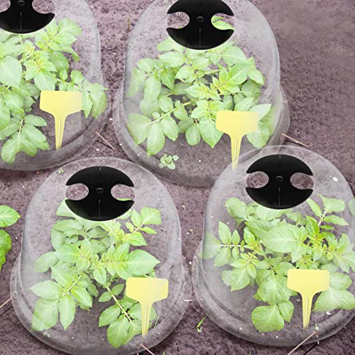 Remerry 20 Pack Garden Cloche Clear Bell Covers Freeze Protection Humidity Domes Plastic Dome 7.3 x 6.7 Inch with 60 Ground Securing Pegs and Plant Labels for Plants Seed Starting Greenhouse