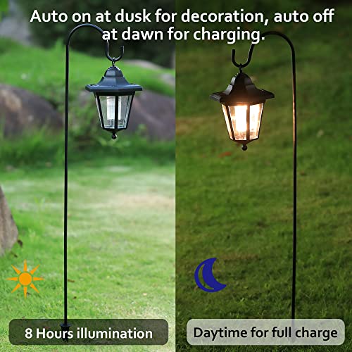 Dynaming 2 Pack Solar Hanging Lights Outdoor, Solar Powered Garden Decorative Lanterns with 2 x 50 Inch Shepherd Hooks, Waterproof Landscape Lighting for Lawn Patio Yard Pathway Driveway, Warm White