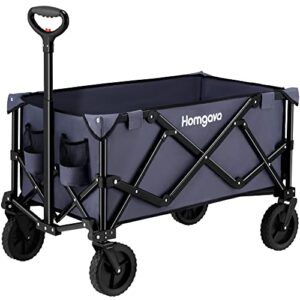 homgava collapsible folding wagon cart,outdoor beach wagon,heavy duty garden cart with all terrain wheels,portable large capacity utility wagon for camping fishing sports shopping, grey