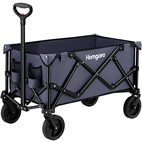 Homgava Collapsible Folding Wagon Cart,Outdoor Beach Wagon,Heavy Duty Garden Cart with All Terrain Wheels,Portable Large Capacity Utility Wagon for Camping Fishing Sports Shopping, Grey