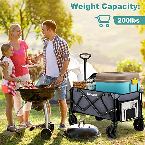 Homgava Collapsible Folding Wagon Cart,Outdoor Beach Wagon,Heavy Duty Garden Cart with All Terrain Wheels,Portable Large Capacity Utility Wagon for Camping Fishing Sports Shopping, Grey