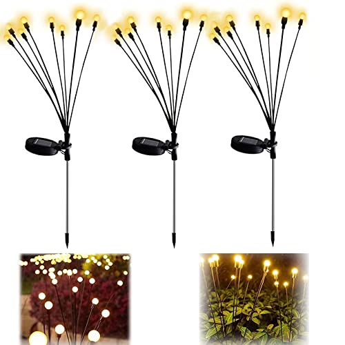 Starburst Swaying Solar Lights,8 LED Light Bulbs,Decorative Solar Garden Lights,Outdoor Waterproof Firefly Path Lights for Pathway Yard Patio Landscape, Fun Flowing in Wind-Bright Warm White (3 Packs)