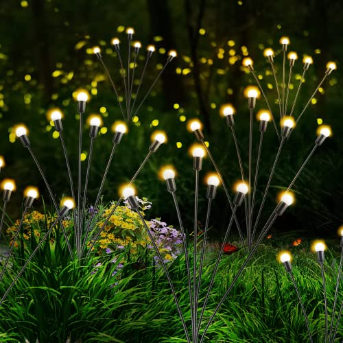 Starburst Swaying Solar Lights,8 LED Light Bulbs,Decorative Solar Garden Lights,Outdoor Waterproof Firefly Path Lights for Pathway Yard Patio Landscape, Fun Flowing in Wind-Bright Warm White (3 Packs)