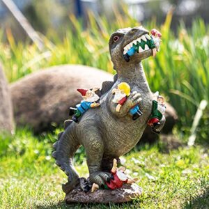 sowsun garden gnome statues outdoor decor, 14” dinosaur gnomes garden art outdoor for fall winter garden decor, outdoor statue for patio, lawn, yard decoration, housewarming garden gift