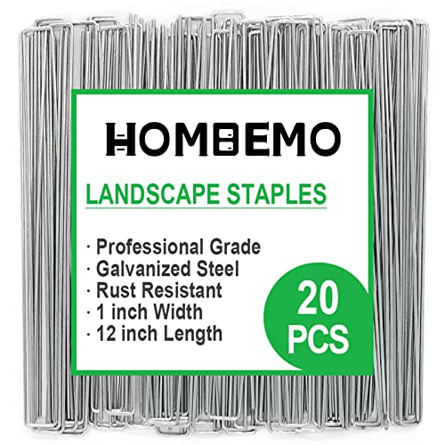 HOMBEMO 20Pcs 12 inch Garden Stakes Galvanized Landscape Staples U Shaped Stakes for Outdoor Irrigation Hoses, Artificial Turf Nails, Fixed Fences and Tents