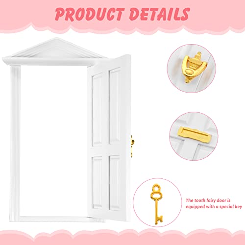 Tooth Fairy Door Kit Mini Wooden Tooth Fairy Door with Accessories Fairy Tale Education Learning Toy for Girls Dollhouse Fairy Garden Decoration DIY Craft Activities (White, Red, God, Brown)