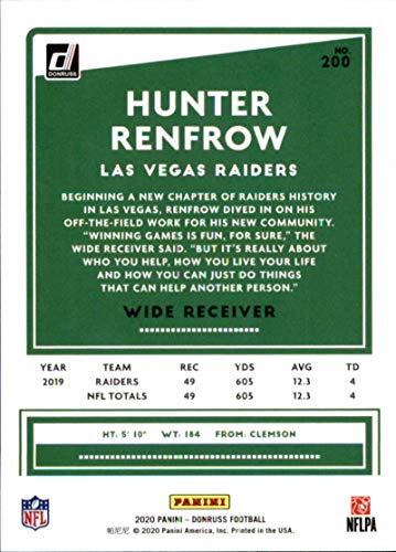 2020 Donruss #200 Hunter Renfrow Las Vegas Raiders NFL Football Card NM-MT