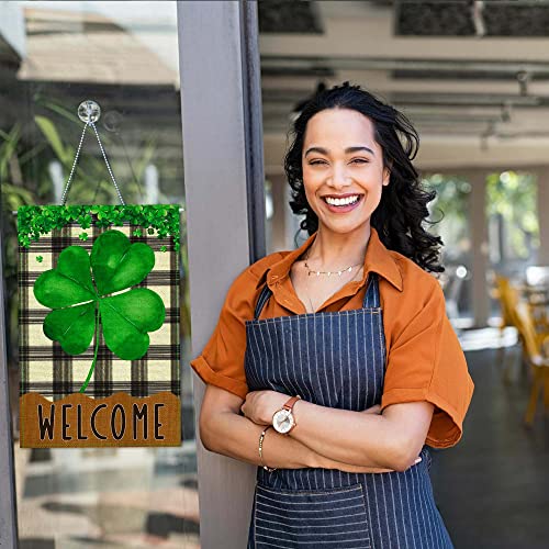 Spring Welcome Garden Flag Banner, Burlap Shamrock Clover Yard Flag Welcome Sign Banner for Farmhouse Yard Porch Door Decoration 12 x 18 Inches