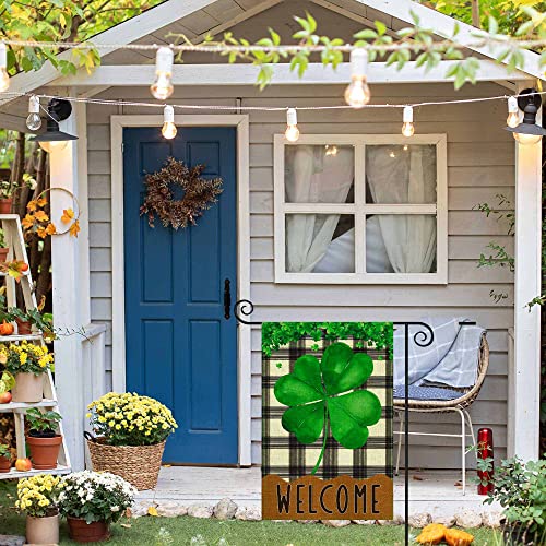 Spring Welcome Garden Flag Banner, Burlap Shamrock Clover Yard Flag Welcome Sign Banner for Farmhouse Yard Porch Door Decoration 12 x 18 Inches