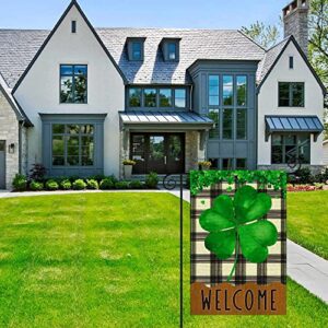 Spring Welcome Garden Flag Banner, Burlap Shamrock Clover Yard Flag Welcome Sign Banner for Farmhouse Yard Porch Door Decoration 12 x 18 Inches