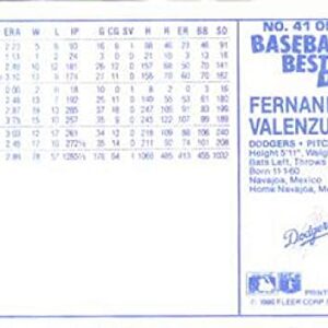 1986 Fleer Baseball's Best Sluggers vs. Pitchers #41 Fernando Valenzuela Los Angeles Dodgers Official MLB Baseball Trading Card in Raw (EX-MT or Better) Condition