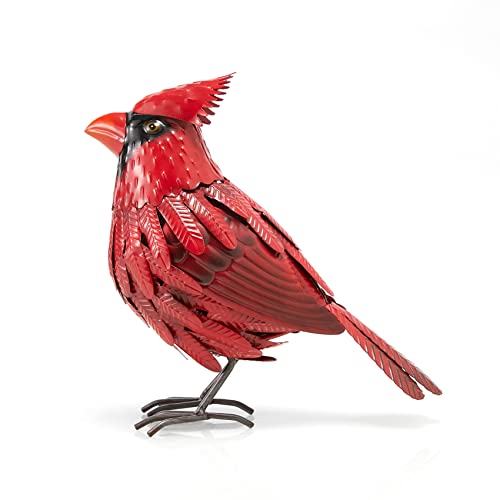 Cardinal Statue Metal Bird Yard Art, Garden Yard Sculpture Art- Red Large Realistic Standing - Outdoor Fall, Winter, Spring, Summer Decoration- Handmade Ornament Decor Mom, Sympathy