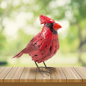 cardinal statue metal bird yard art, garden yard sculpture art- red large realistic standing – outdoor fall, winter, spring, summer decoration- handmade ornament decor mom, sympathy