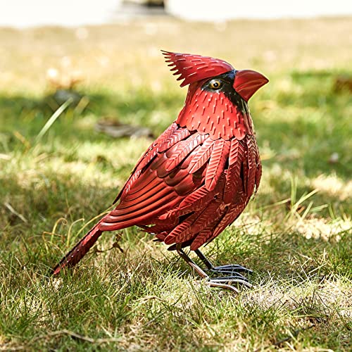 Cardinal Statue Metal Bird Yard Art, Garden Yard Sculpture Art- Red Large Realistic Standing - Outdoor Fall, Winter, Spring, Summer Decoration- Handmade Ornament Decor Mom, Sympathy