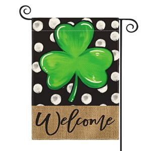 avoin colorlife welcome lucky clover st patricks day garden flag double sided, polka dot shamrock yard outdoor flag 12×18 inch