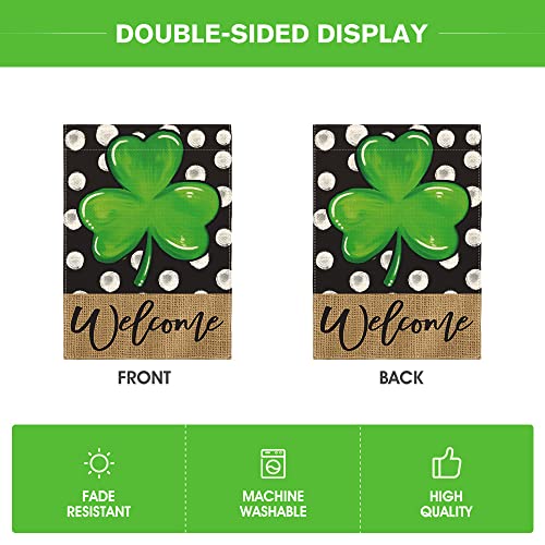 AVOIN colorlife Welcome Lucky Clover St Patricks Day Garden Flag Double Sided, Polka Dot Shamrock Yard Outdoor Flag 12x18 Inch