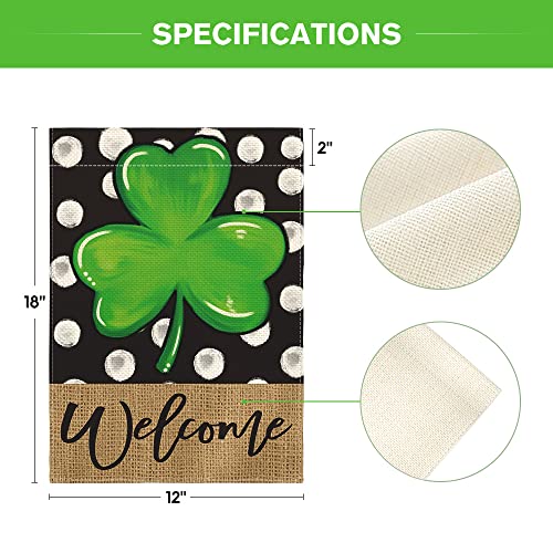 AVOIN colorlife Welcome Lucky Clover St Patricks Day Garden Flag Double Sided, Polka Dot Shamrock Yard Outdoor Flag 12x18 Inch