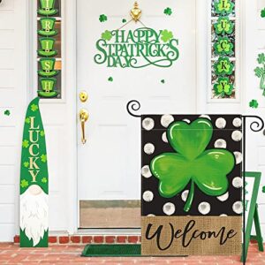 AVOIN colorlife Welcome Lucky Clover St Patricks Day Garden Flag Double Sided, Polka Dot Shamrock Yard Outdoor Flag 12x18 Inch