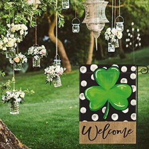 AVOIN colorlife Welcome Lucky Clover St Patricks Day Garden Flag Double Sided, Polka Dot Shamrock Yard Outdoor Flag 12x18 Inch