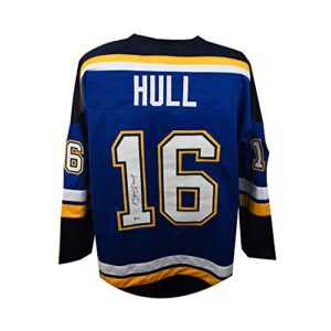 brett hull autographed st. louis blues custom blue hockey jersey – bas coa (b)