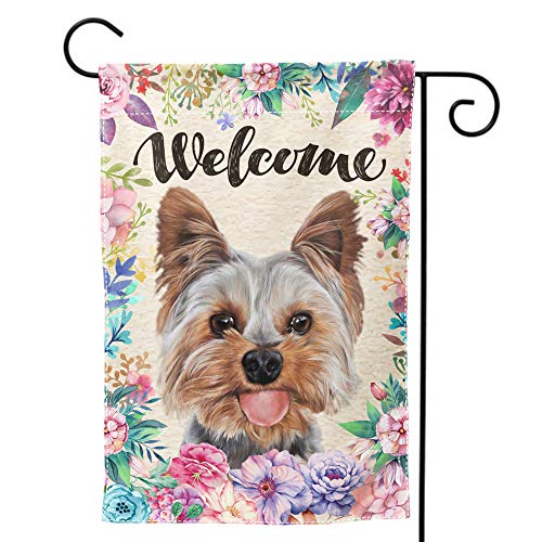 Summer Garden Flag with Yorkshire, 12 x 18 Inch Double Sided Yorkie Garden Outdoor Yard Flags for Spring Garden Decor