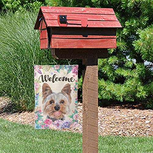 Summer Garden Flag with Yorkshire, 12 x 18 Inch Double Sided Yorkie Garden Outdoor Yard Flags for Spring Garden Decor