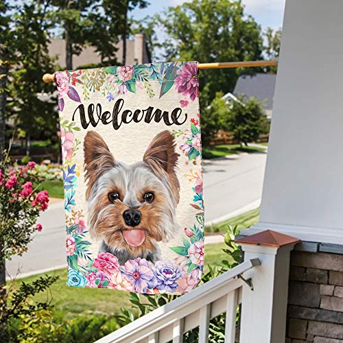 Summer Garden Flag with Yorkshire, 12 x 18 Inch Double Sided Yorkie Garden Outdoor Yard Flags for Spring Garden Decor