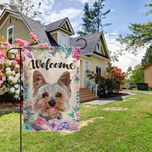 Summer Garden Flag with Yorkshire, 12 x 18 Inch Double Sided Yorkie Garden Outdoor Yard Flags for Spring Garden Decor