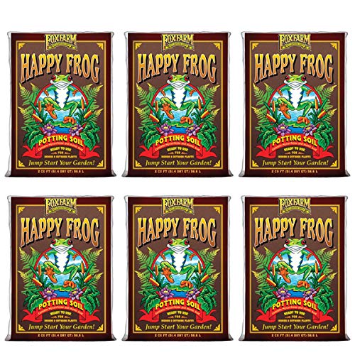 FoxFarm FX14047 Happy Frog pH Adjusted Organic Plant Garden Potting Soil Mix Bag, 2 Cubic Feet (6 Pack)