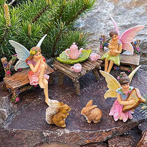 Mood Lab Fairy Garden - Miniature Figurines & Accessories Starter Kit - Fairy Garden Set of 12 pcs - Outdoor or House Decor