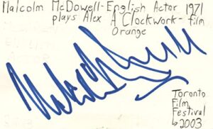 malcolm mcdowell english actor movie autographed signed index card jsa coa