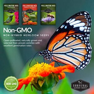 Survival Garden Seeds Pollinator Flower Collection - 3 Flower Seed Packs for Attracting Butterflies, Bees and Hummingbirds - Nectar & Pollen Rich Perennial & Annual Wildflowers - Non-GMO Heirloom