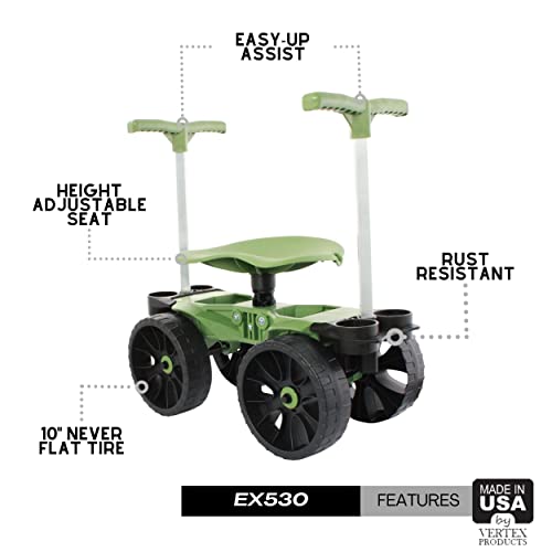 TheXceptional Wheelie Easy-Up | Wheeled Garden Stool with Handles Relieve Pain Getting Up and Down | Gardening Work-Seat with Wheels for Elderly Seniors Kneeler | Made in USA by Vertex | Model EX530