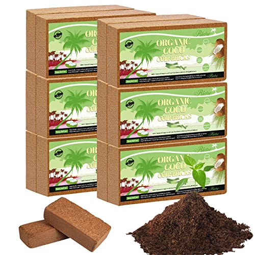 Riare 12pcs Organic Coco Coir Bricks Soil Blocks- 100% Natural Compressed Coco Peat Brick Coconut Fiber Substrate with Low EC& pH Balance, High Expansion Coco Coir Pith Coconut Husk for Garden