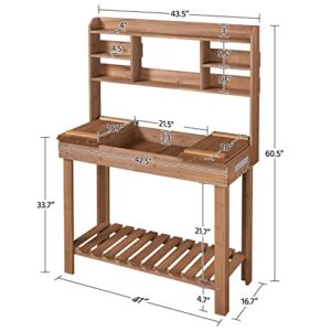 Yaheetech Potting Bench Table - Germination Table & Outdoor Garden Work Bench Platform w/Display Rack/Storage Shelf/Hanger/Thoughtful Sink - Brown