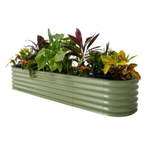 vego garden raised garden bed kits, 17″ tall 9 in 1 8ft x 2ft metal raised planter bed for vegetables flowers ground planter box-olive green