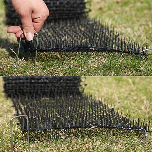 Hmyomina Cat Scat Mat with Spikes 16.4FT Cat Deterrent Mat Digging Stopper for Indoor Outdoor with 8 Garden Staples (8.2FT 2 PCS Black)