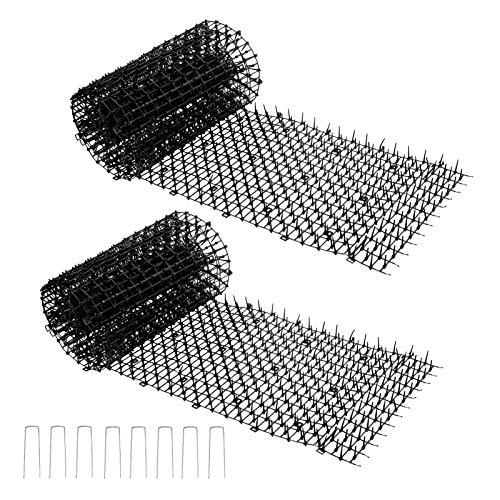 Hmyomina Cat Scat Mat with Spikes 16.4FT Cat Deterrent Mat Digging Stopper for Indoor Outdoor with 8 Garden Staples (8.2FT 2 PCS Black)