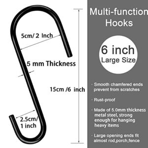 HiGift 8 Pack 6 Inches S Hooks for Hanging Plant Heavy Duty, Thick Wire Steel Large Black S Shaped Hook Hanger for Hanging Plants, Bird Feeders, Garden Tools,Ladder, Pool Equipment Tools,Kitchenware