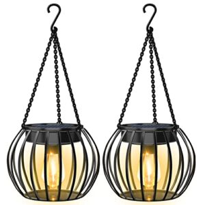 ubright solar lantern outdoor upgraded hanging solar outdoor lights metal outdoor hanging lanterns decorative lighting solar powered waterproof tree lantern for garden yard patio pathway, 2 pack