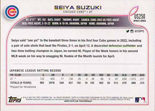 2022 Topps Update #US250 Seiya Suzuki RC Rookie Chicago Cubs MLB Baseball Trading Card