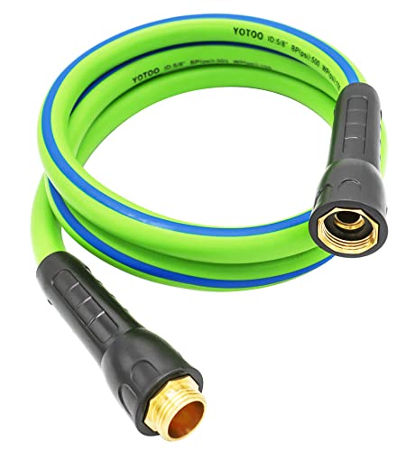 YOTOO Heavy Duty Hybrid Garden Lead in Water Hose 5/8-Inch by 6-Feet 150 PSI, Kink Resistant, All-Weather Flexible with Swivel Grip Handle and 3/4" GHT Solid Brass Fittings, Green+Blue