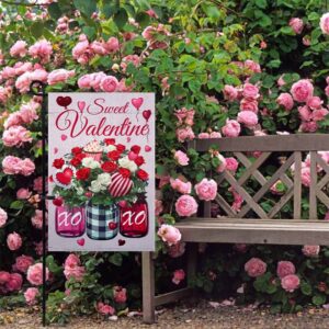 Sweet Valentines Day Garden Flag, hogardeck 12.5x18 Inch Vertical Double Sided XO Mason Jar Flower Yard Flag, Farmhouse Rustic Outdoor Valentines Day Decor