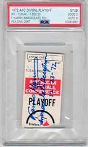 franco harris signed immaculate reception ticket stub 12/23/72 psa 2 auto grade 9