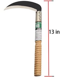 zelin Clearing Sickle,Steel Grass Sickle,Manganese Steel Blade/Hardwood Handle Hand held Sickle Tool -Professional Clearing Vines and Farming Portable Safety Sickle