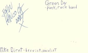 mike dirnt vocalist bassist green day rock band music signed index card jsa coa